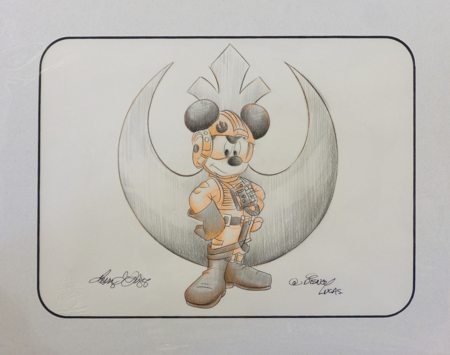 DIZDUDE.com | Mickey X-Wing Pilot Hand Drawn Matted Sketch ~ Disney ...